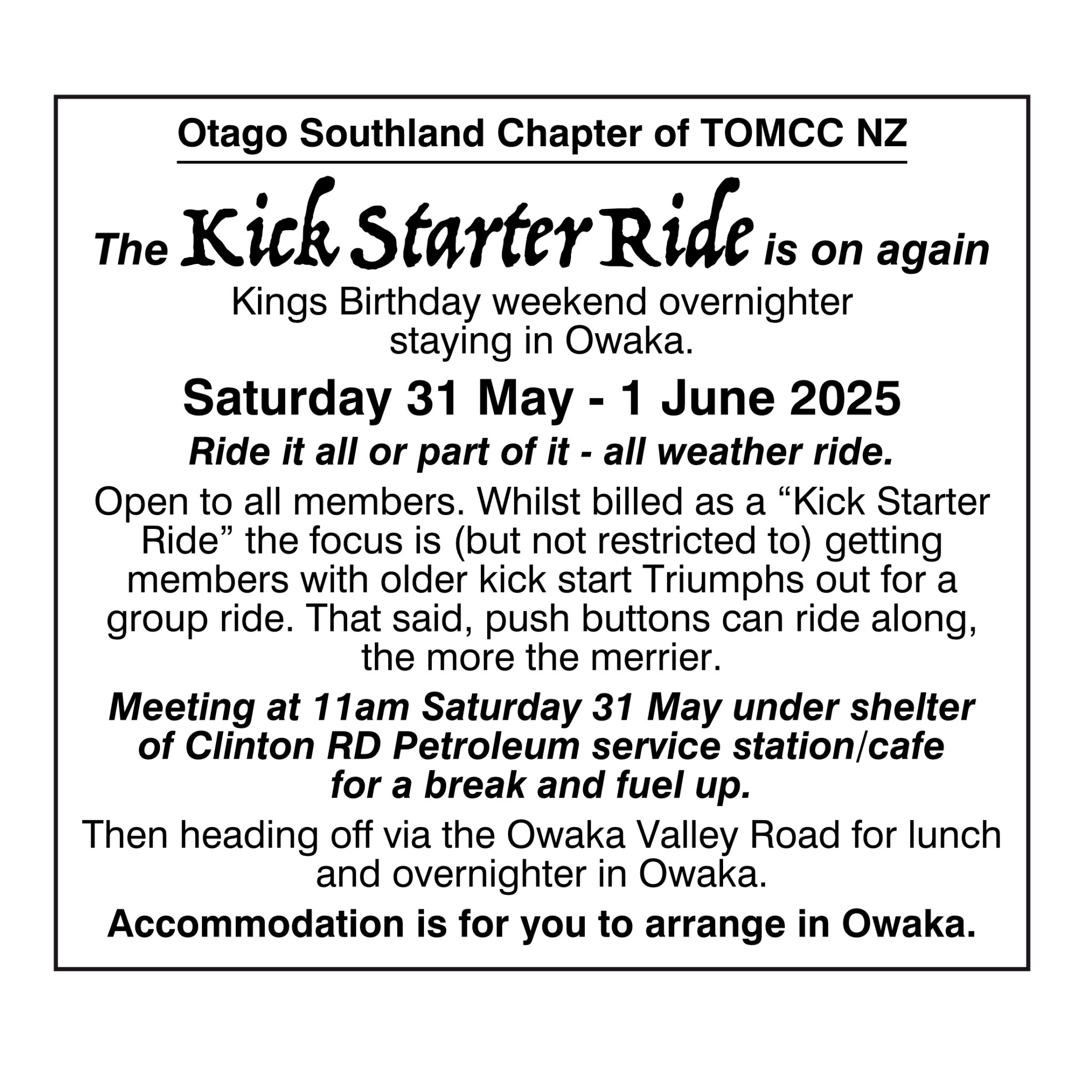 Kick Starter ride | Triumph Owners Motor Cycle Club NZ Inc.